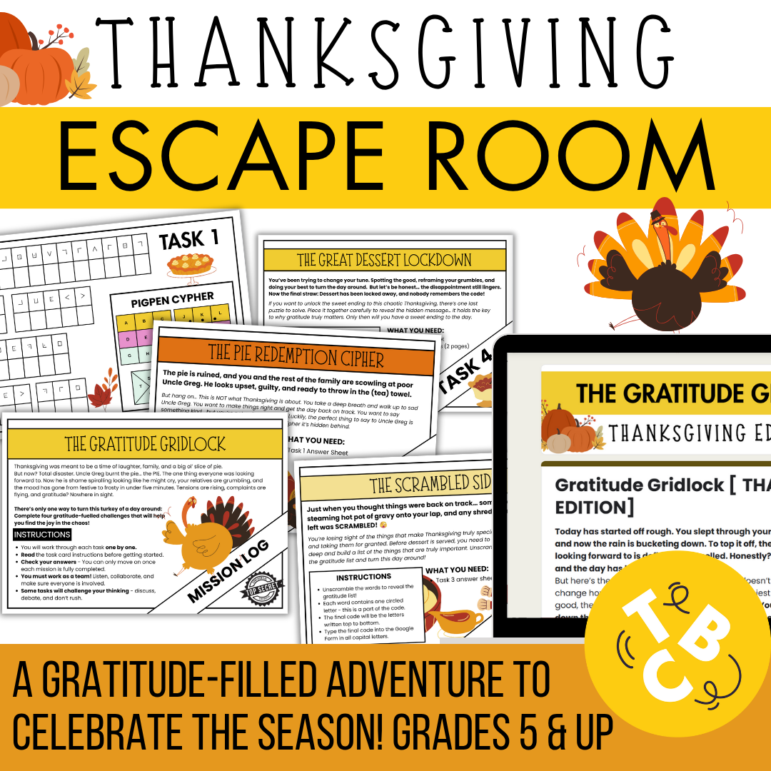 Gratitude Gridlock: A Thanksgiving Escape Room Adventure [Middle Schoo ...