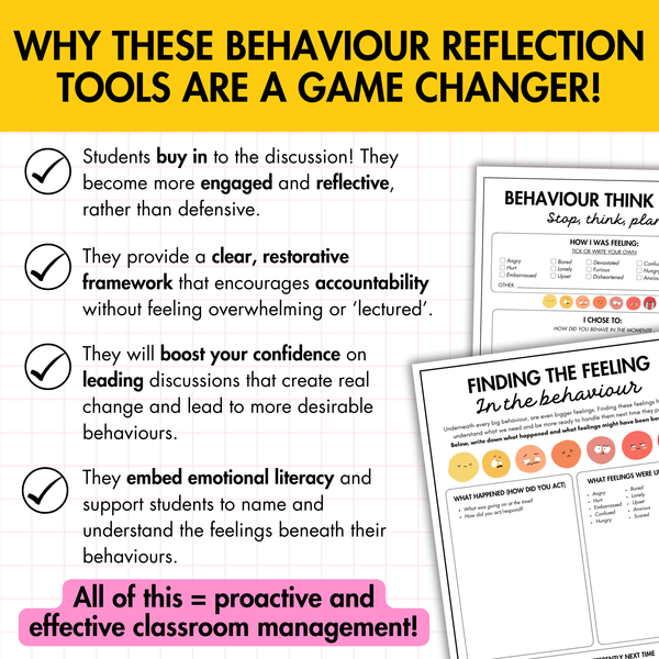 7 Behaviour Reflection Sheets | Restorative Classroom Management | Mid ...