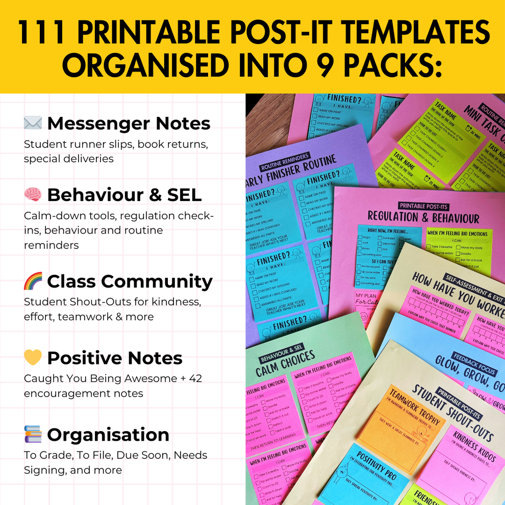 111 Printable Sticky Note Templates | Behaviour, Regulation, Feedback ...