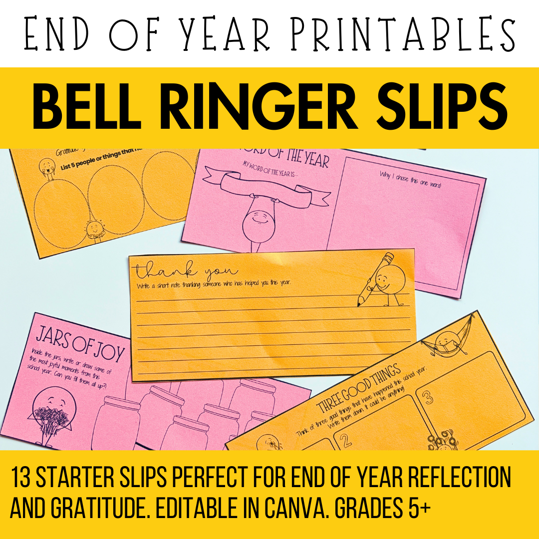 13 End of Year Reflection Bell Ringers | No Prep Summer Starter Slips ...