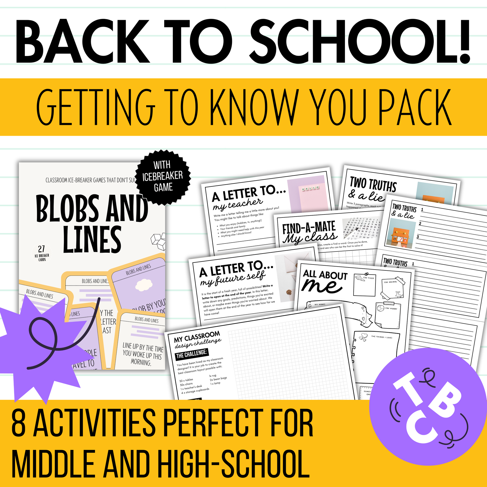 Back to School Getting to Know You Pack: 8 First Day Middle / High Act ...
